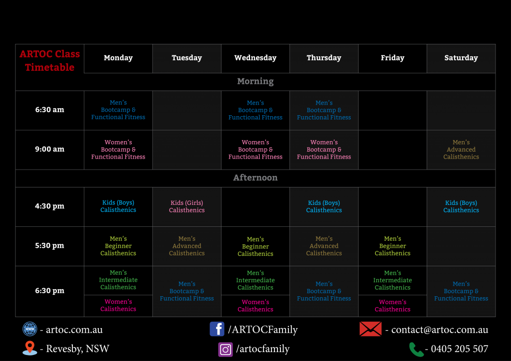 Timetable & Bookings – ARTOC