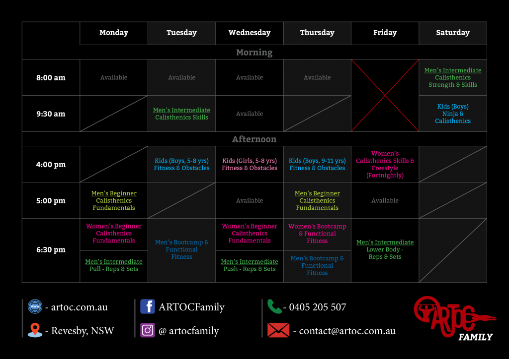 Timetable & Bookings – ARTOC