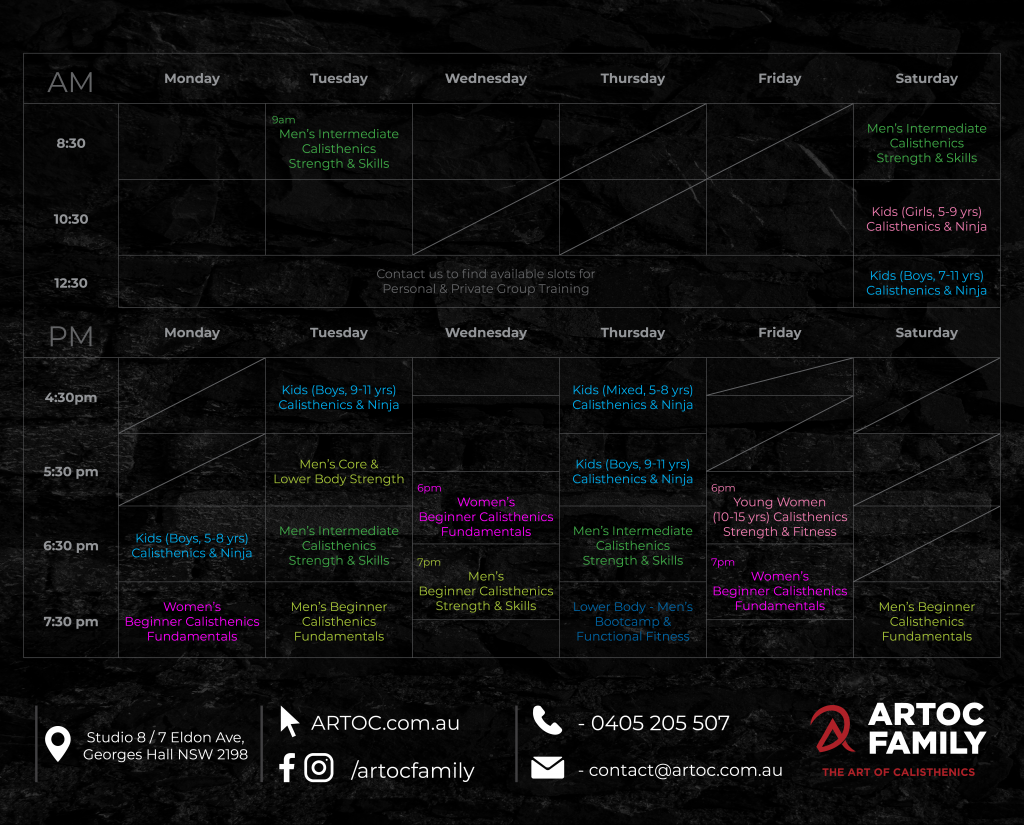 Timetable & Bookings – ARTOC Family